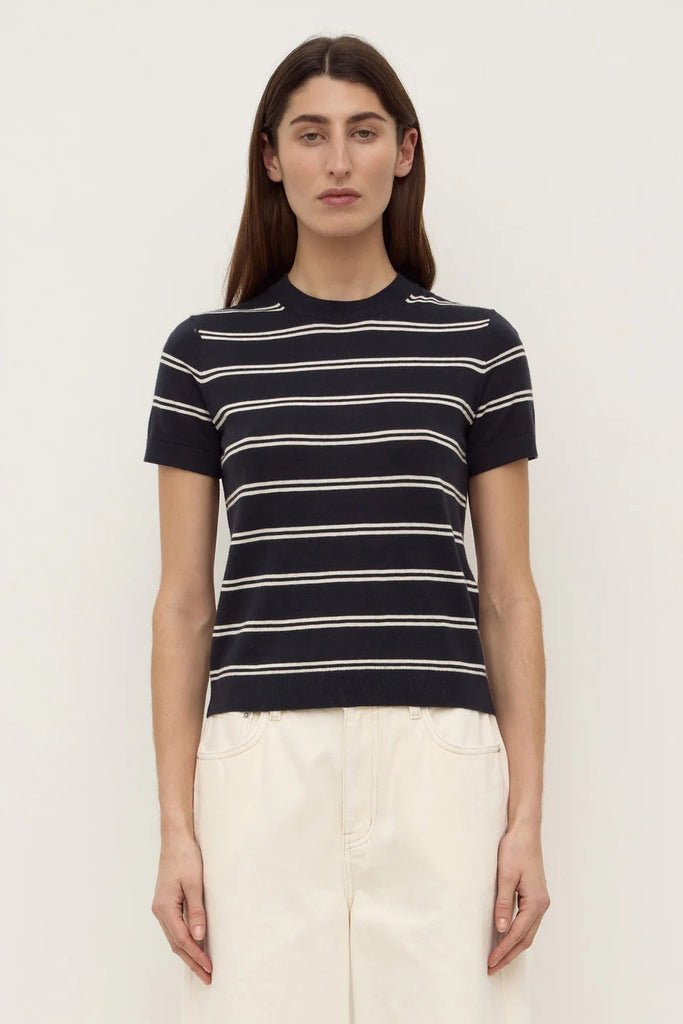 Assembly Label - Allison Stripe Cotton Cashmere Tee, True Navy/ Cream ...