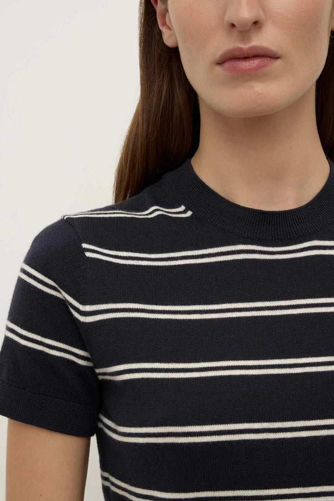 Assembly Label - Allison Stripe Cotton Cashmere Tee, True Navy/ Cream ...